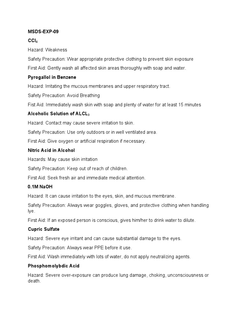 Safety Data Sheets for Common Laboratory Chemicals | PDF