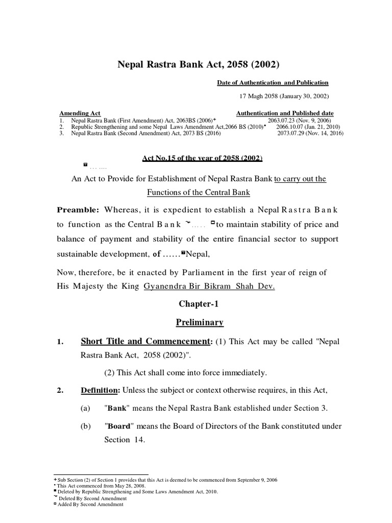 Nepal Rastra Bank Act, 2002 (English) 2074.12.21 | PDF | Cheque | Banks
