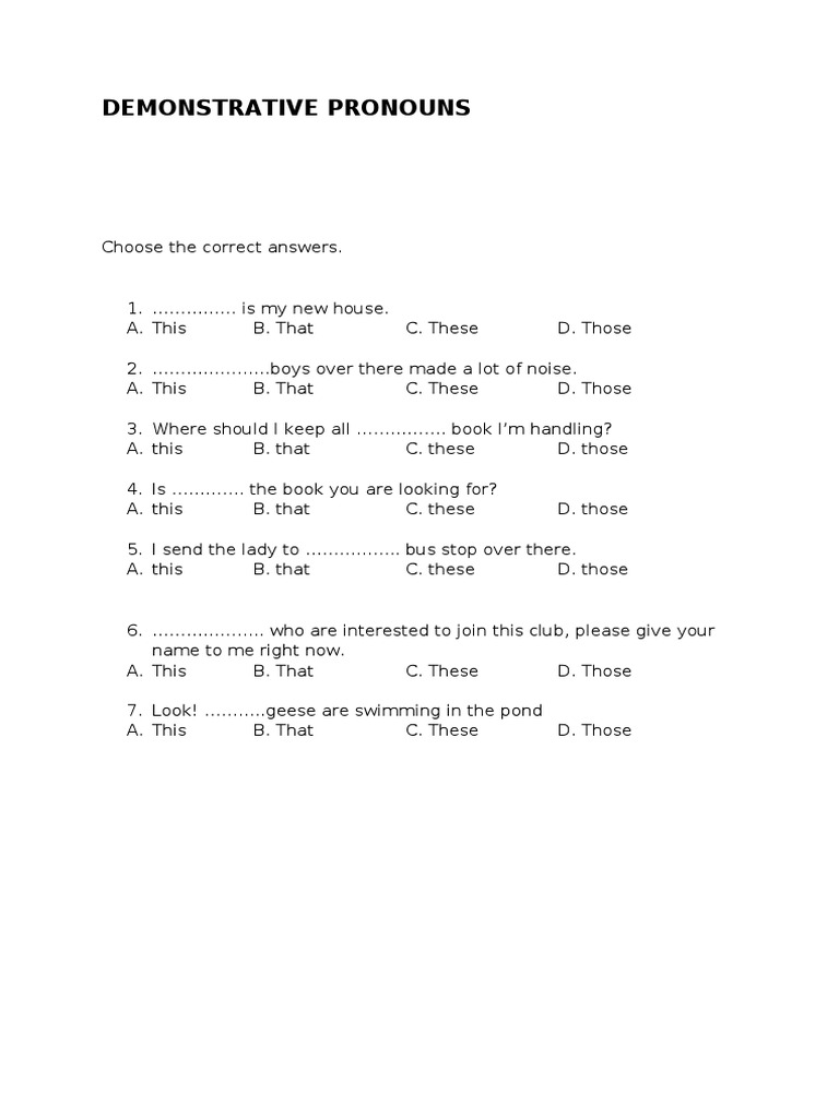 Demonstrative Pronoun Exercises | PDF