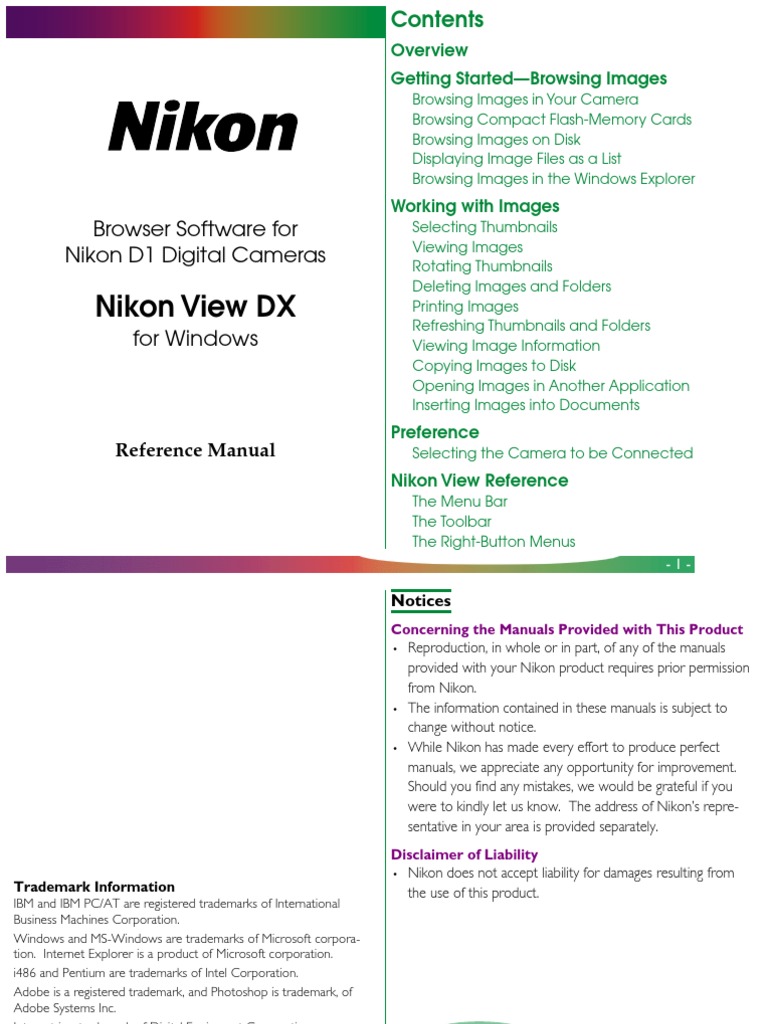 Nikon View DX: Browser Software For Nikon D1 Digital Cameras | PDF ...