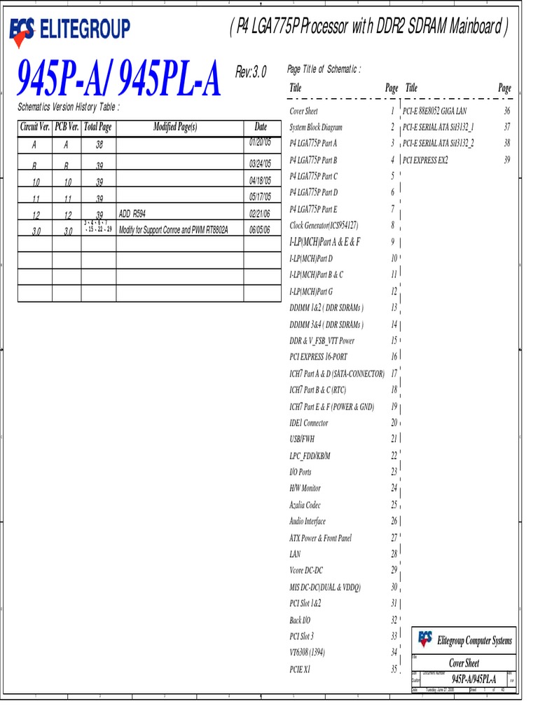 945P-A/ 945PL-A: Page Title of Schematic | PDF | Computer Hardware ...