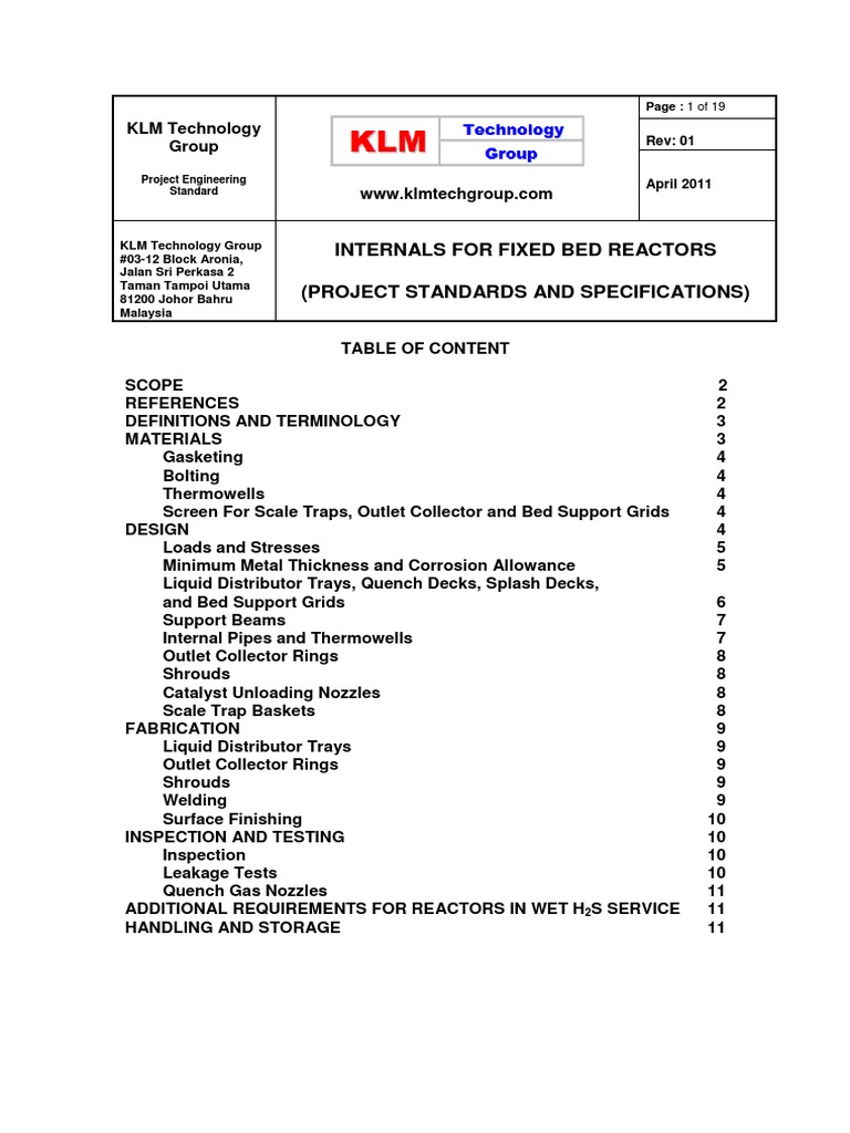 PROJECT STANDARDS AND SPECIFICATIONS Fixed Bed Reactors Internals Rev01 ...