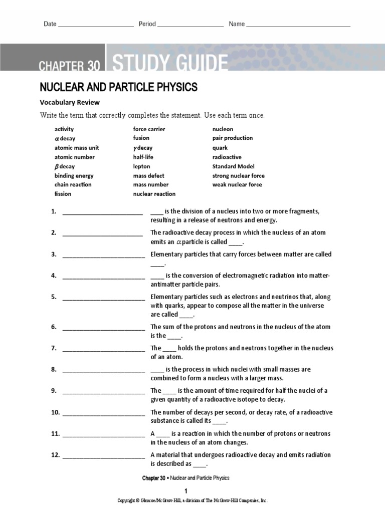 Nuclear and Particle Physics: Vocabulary Review | PDF | Atomic Nucleus ...