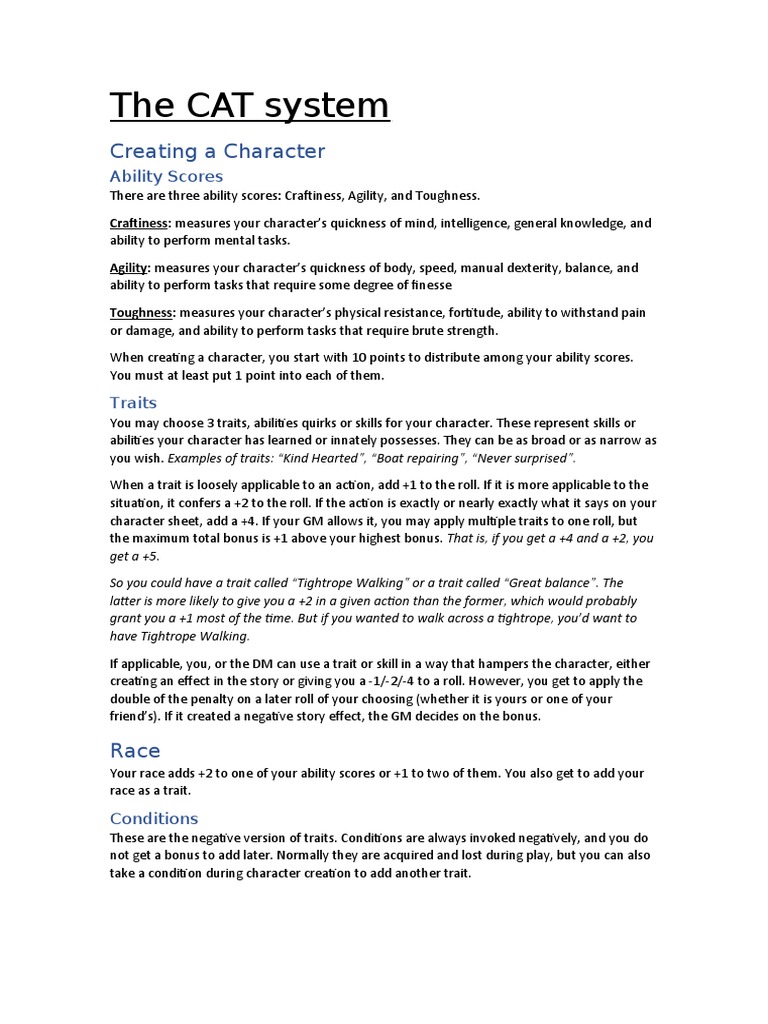 The CAT System: Creating A Character | PDF | Role Playing Games | Cognition