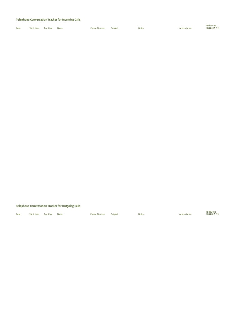 Call log template for tracking phone conversations | PDF