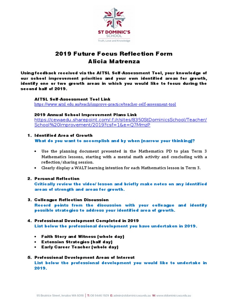 Alicia Matrenza Future Focus Reflection Form | PDF