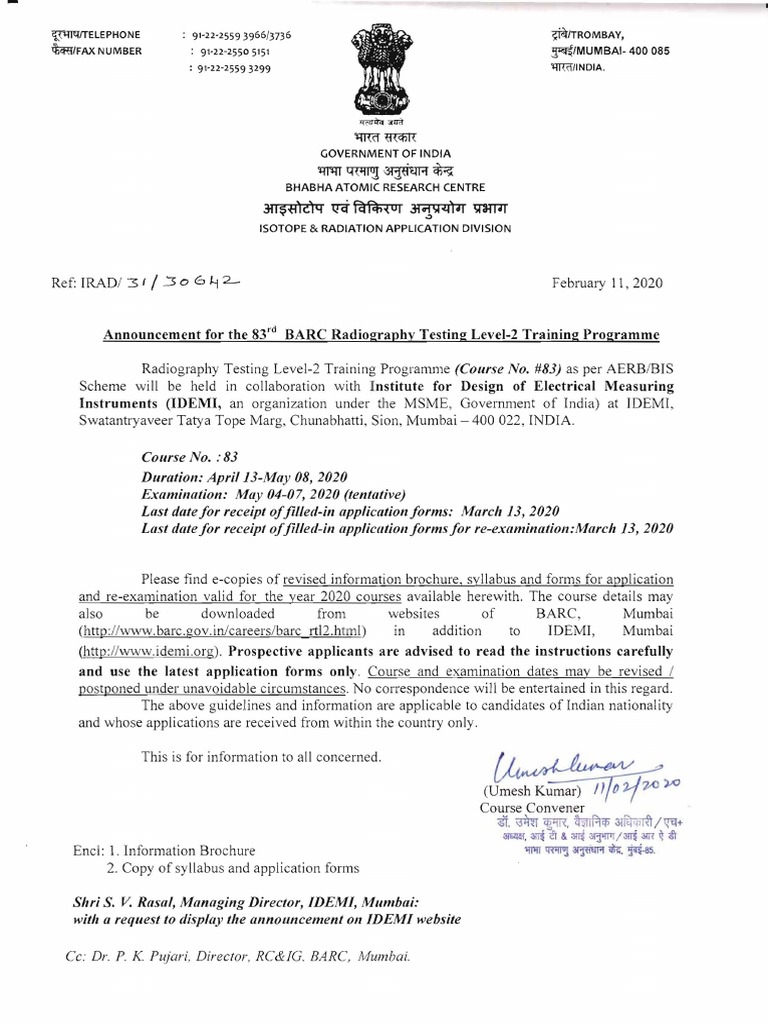 BARC NDT Level II Announcemnet PDF | PDF | Science And Technology | Inquiry