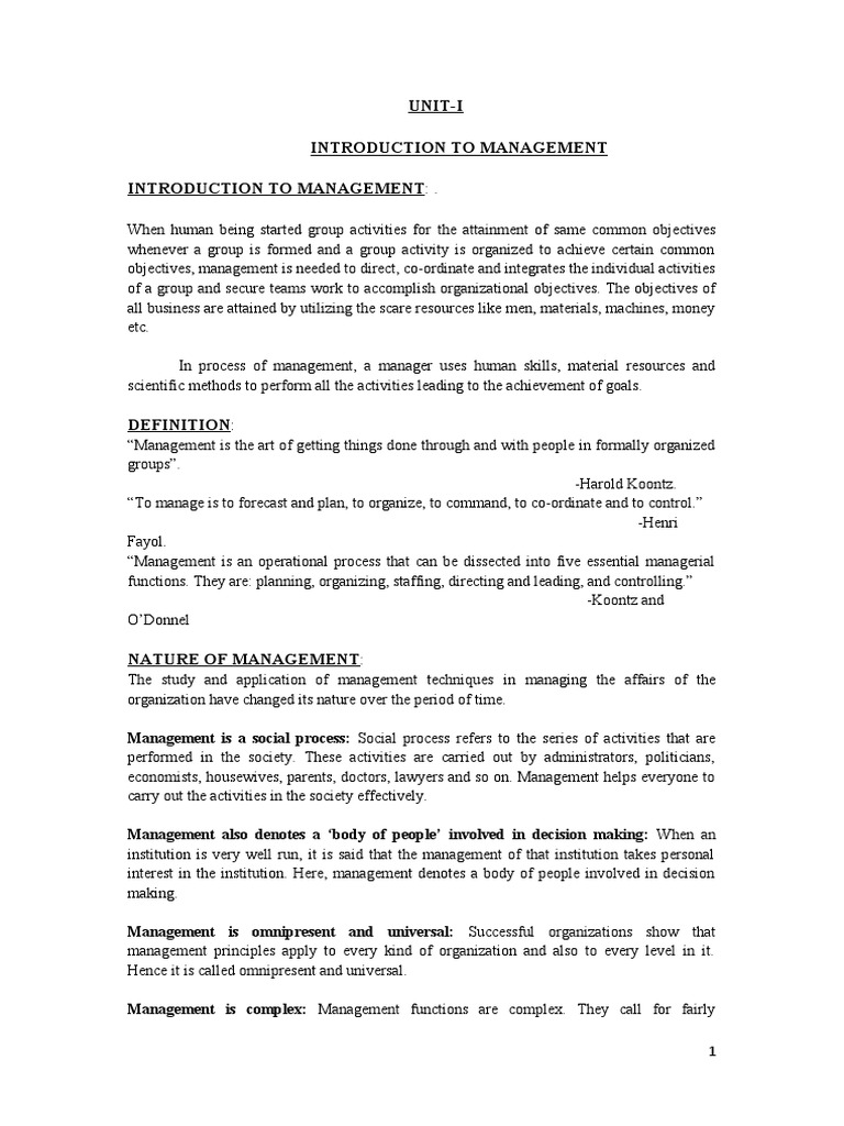 Unit-I Introduction To Management Introduction To Management | PDF ...