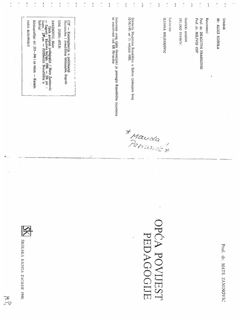 OPCA POVIJEST PEDAGOGIJE - Zaninovic, 1988 PDF | PDF