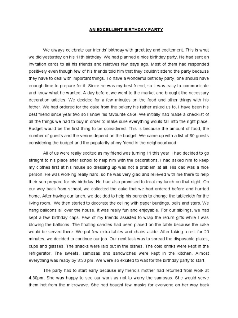 An Excellent Birthday Party | PDF | Foods