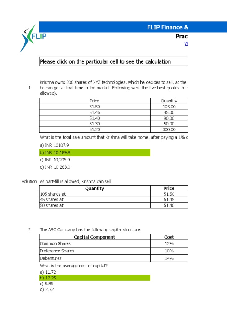 Finance Practice Test Solutions | PDF | Bonds (Finance) | Investing