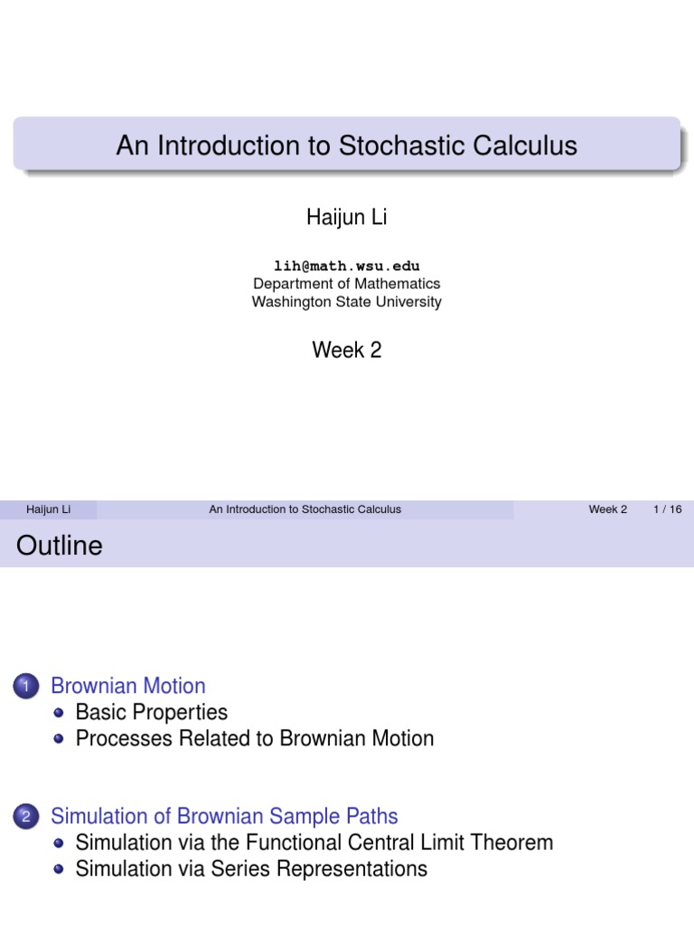 An Introduction To Stochastic Calculus (WSU) 02 | PDF | Stochastic ...