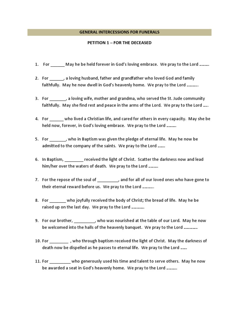 General Intercessions For Funerals | PDF | Eternal Life (Christianity ...