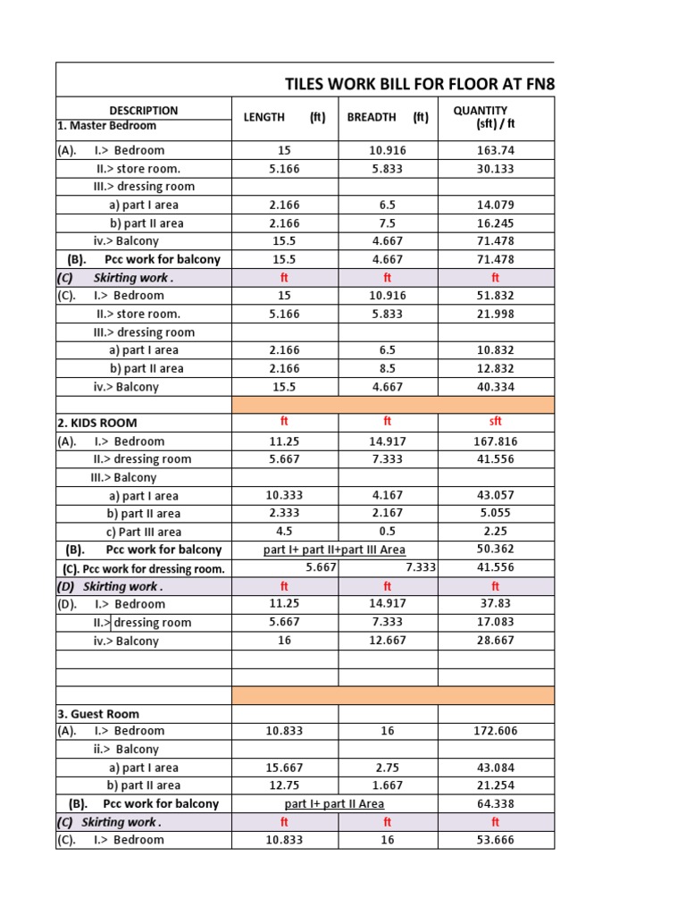 Tiles Work Bill For Floor at Fn805 Block (B) | PDF | Buildings And ...