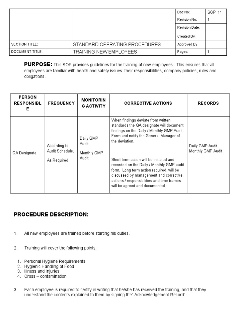 A Standard Operating Procedure for Training New Employees | PDF ...