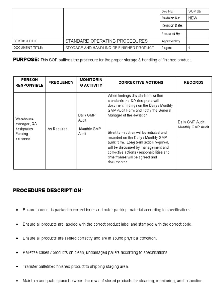 Storage and Handling of Finished Product | PDF | Specification ...