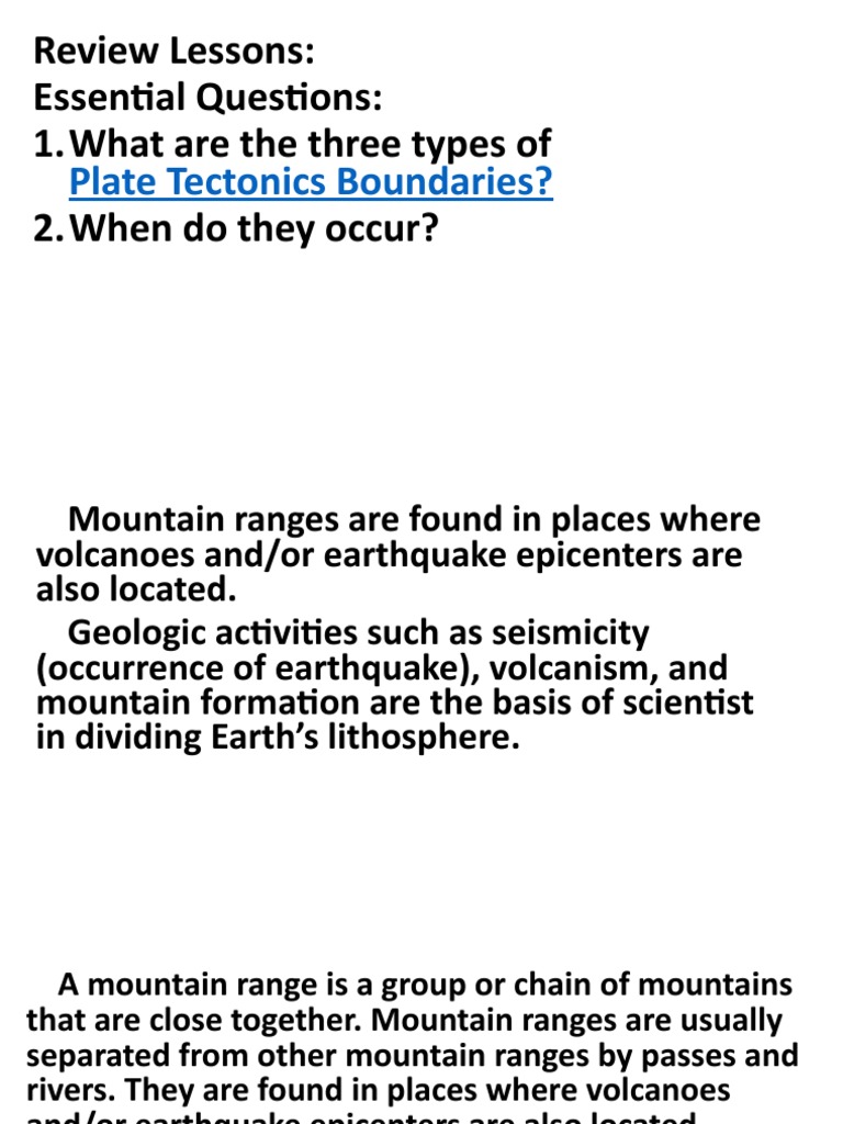 Review Lessons: Essential Questions: 1.what Are The Three Types of 2 ...
