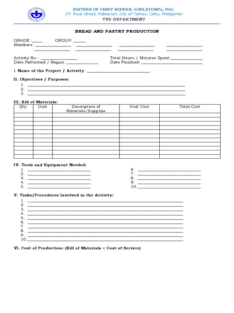 BPP - Activity Plan | PDF | Kitchen | Recipe