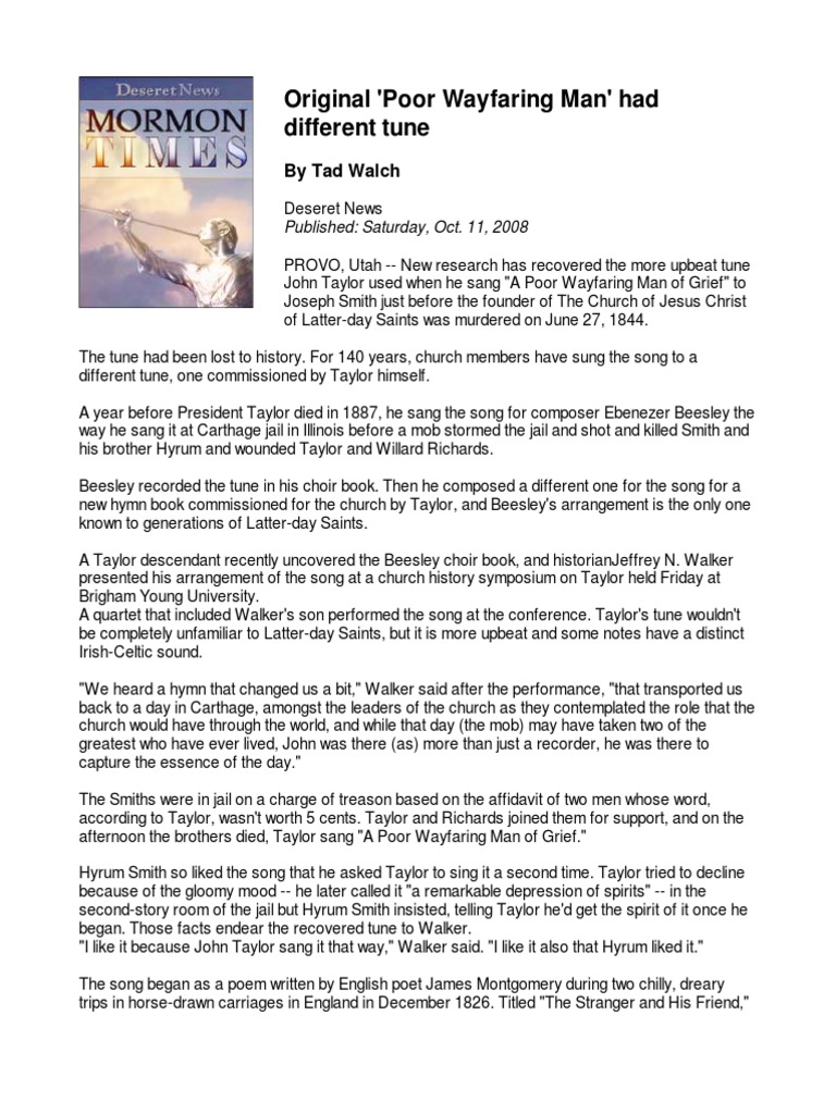 Original Poor Wayfaring Man Had Different Tune | PDF | Latter Day ...
