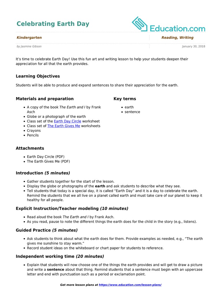 Celebrating Earth Day PDF | PDF | Punctuation | Lesson Plan