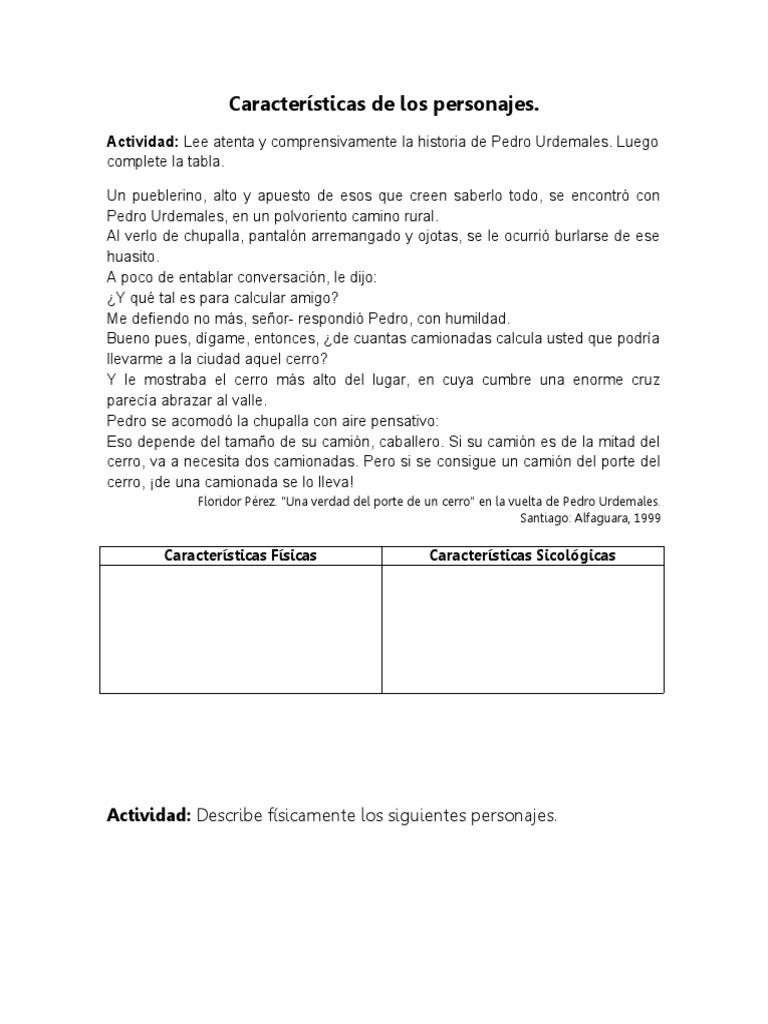 Características de Los Personajes | PDF