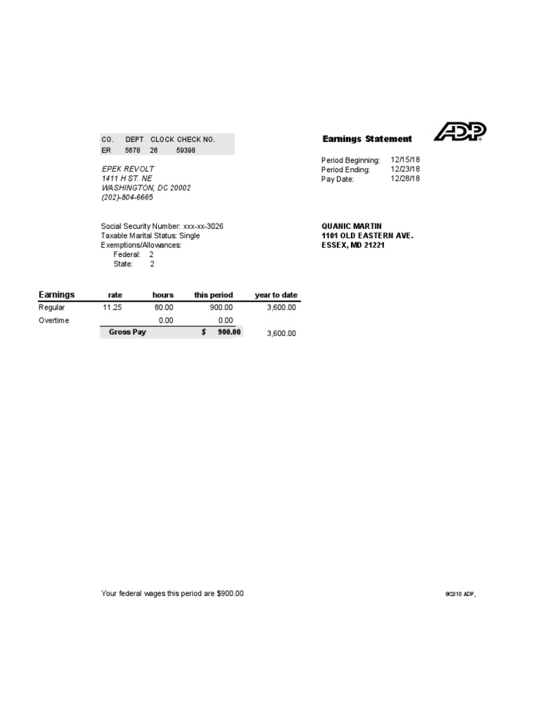 Adp Paycheck Stub
