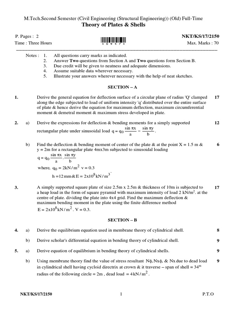 Theory of Plates & Shells: M.Tech - Second Semester (Civil Engineering ...