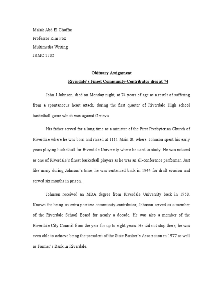 Obituary Assignment | PDF