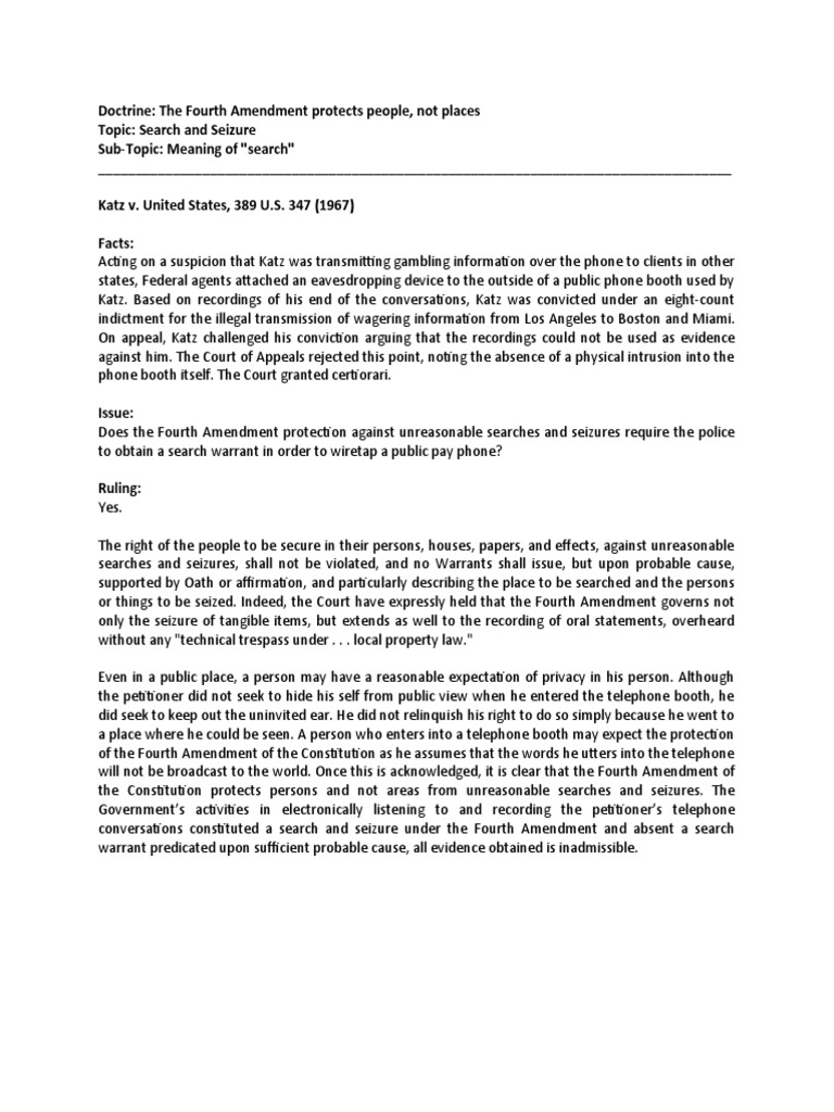 Doctrine: The Fourth Amendment Protects People, Not Places Topic ...