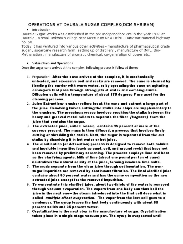Daurala Sugar Complex Operations Overview | PDF | Sugarcane ...