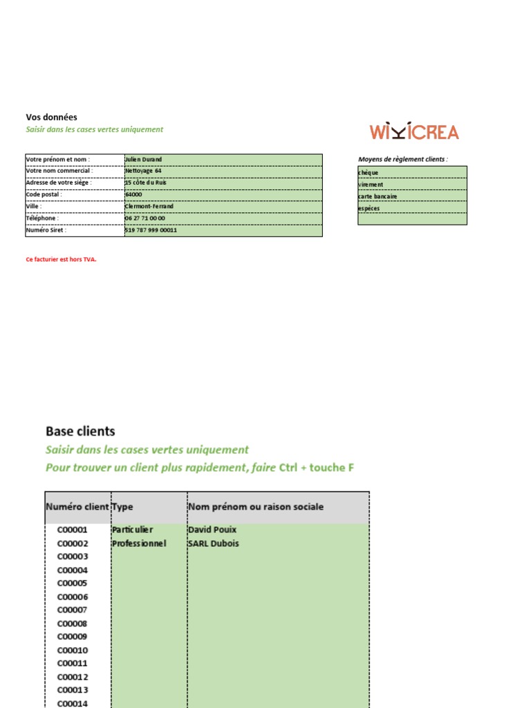 Facturier Excel Autoentrepreneur Gratuit 1 | PDF
