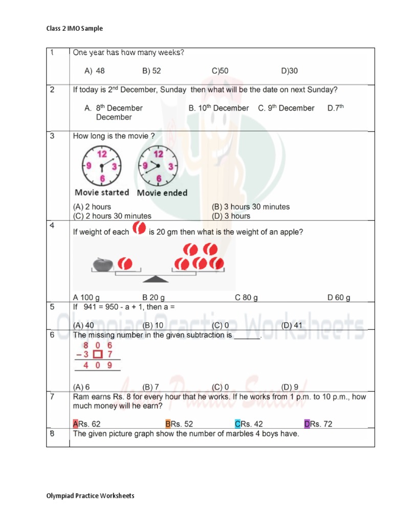 Class 2 IMO Mix Practice Worksheet | PDF | Nature