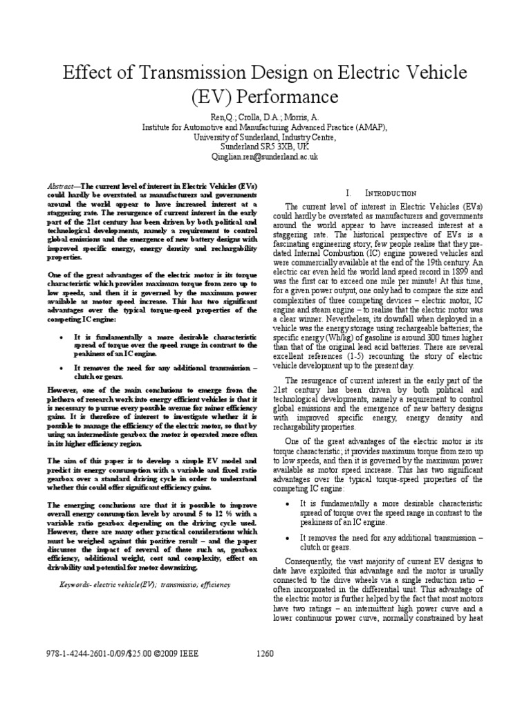 Effect of Transmission Design On Electric Vehicle (EV) Performance ...