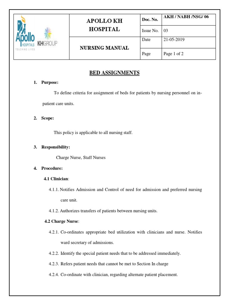 Apollo KH Hospital: Nursing Manual | PDF | Nursing | Patient