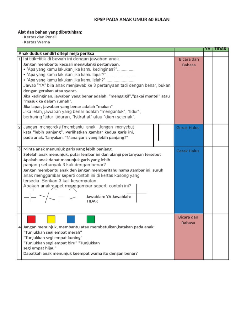 KPSP untuk Anak Usia 60 Bulan | PDF