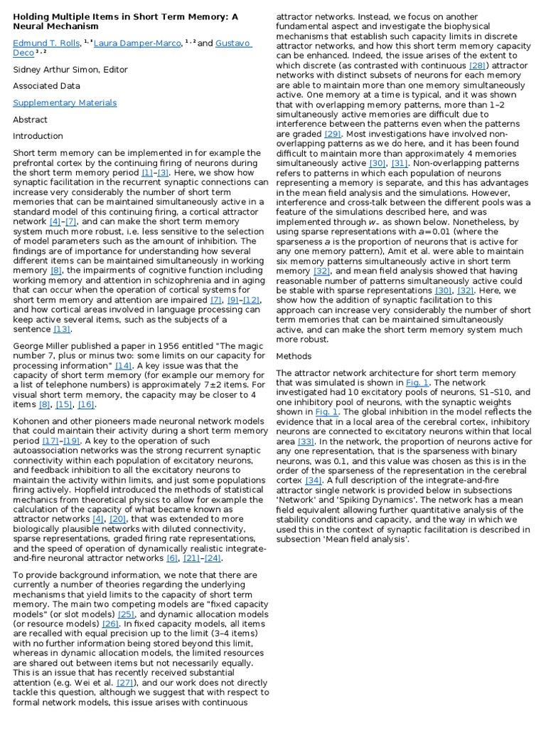 ST Memory Study | PDF | Chemical Synapse | Neurotransmitter