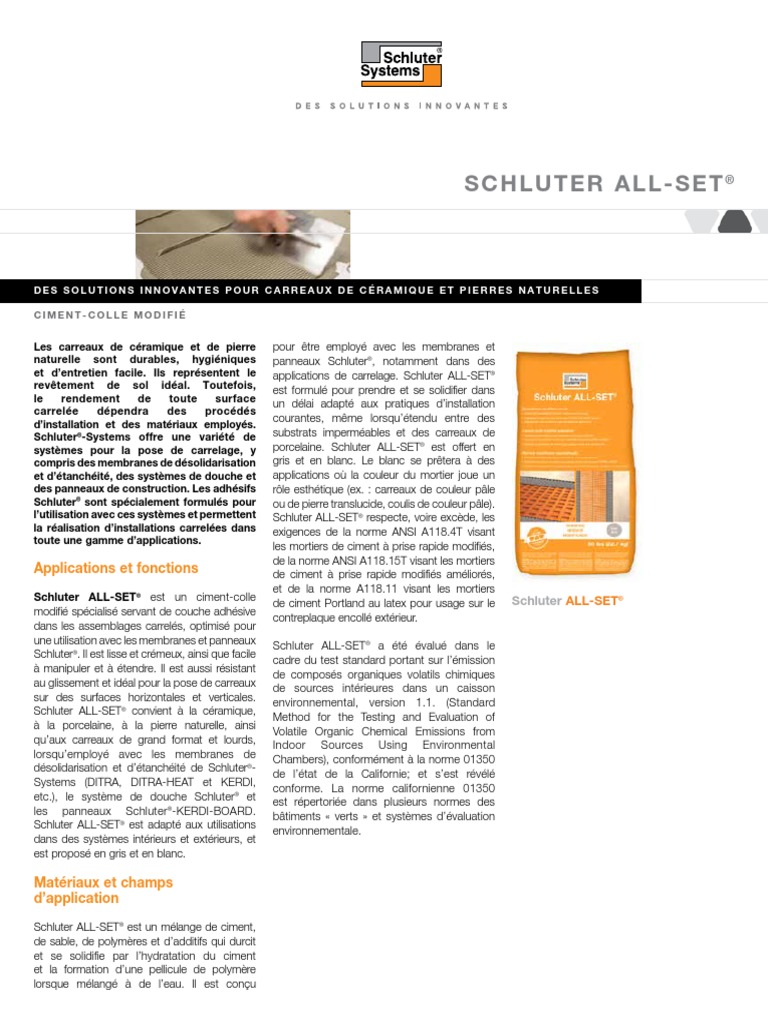 Fiche Technique ALL-SET Ciment-Colle | PDF | Mortier (matériau) | Arbitrage