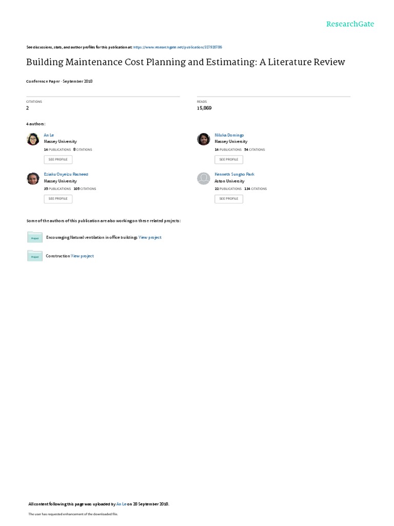 Building Maintenance Cost Planning and Estimating: A Literature Review ...