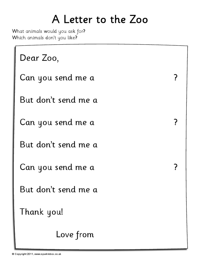 Dear Zoo Letter