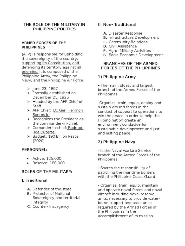 The Role of The Military in Philippine Politics | PDF | Military ...