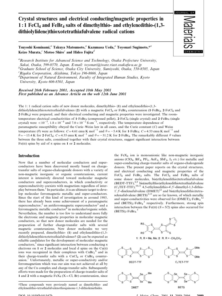 Crystal Structures and Electrical Conducting/Magnetic Properties in 1: ...