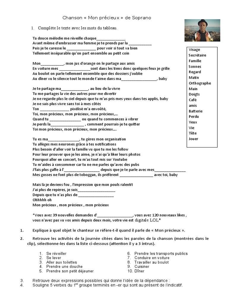 Analyse des paroles de "Mon précieux" | PDF