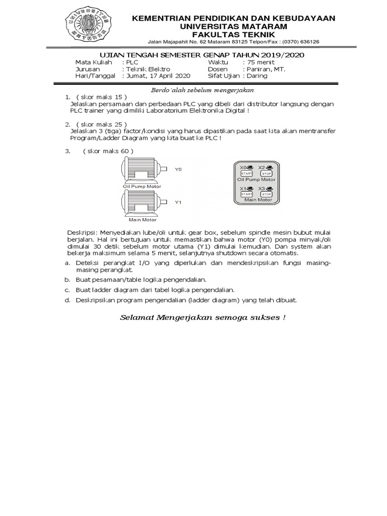 Ujian Tengah Semester PLC Teknik Elektro | PDF