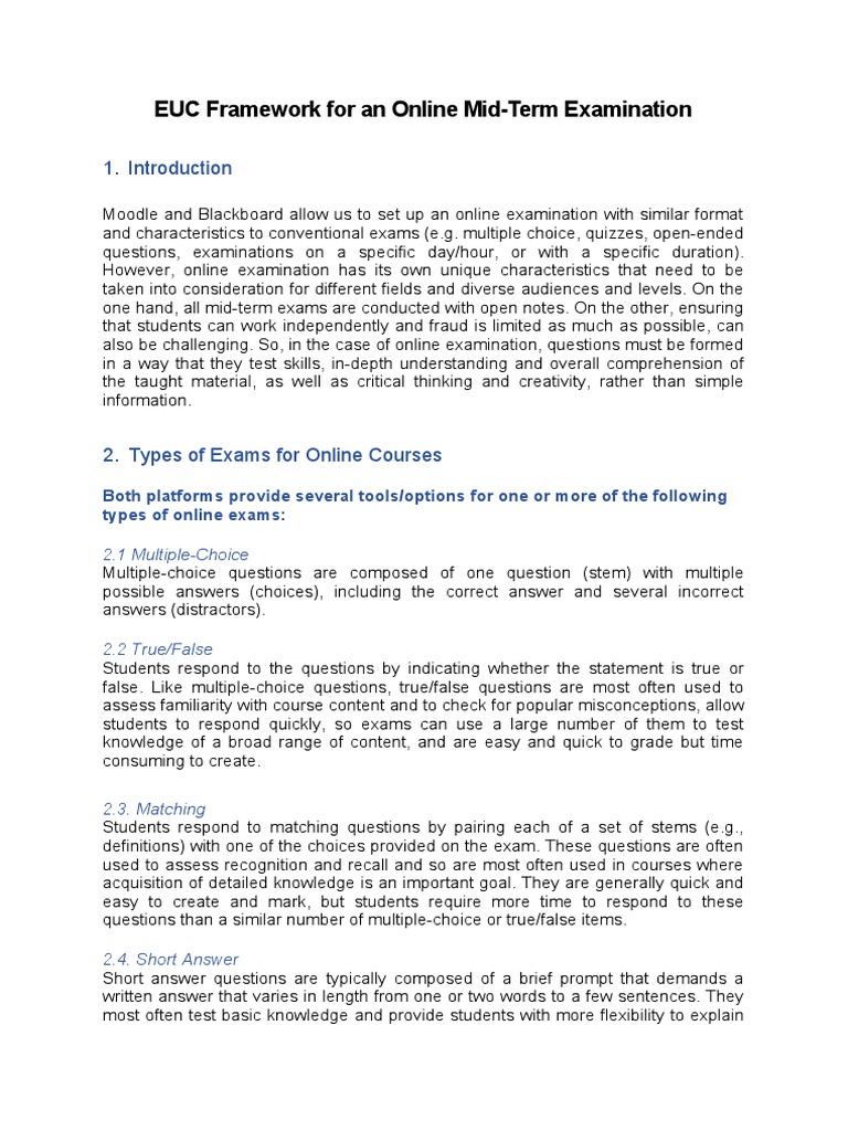EUC Framework For EUC Online Mid-Term Exams | PDF | Multiple Choice ...