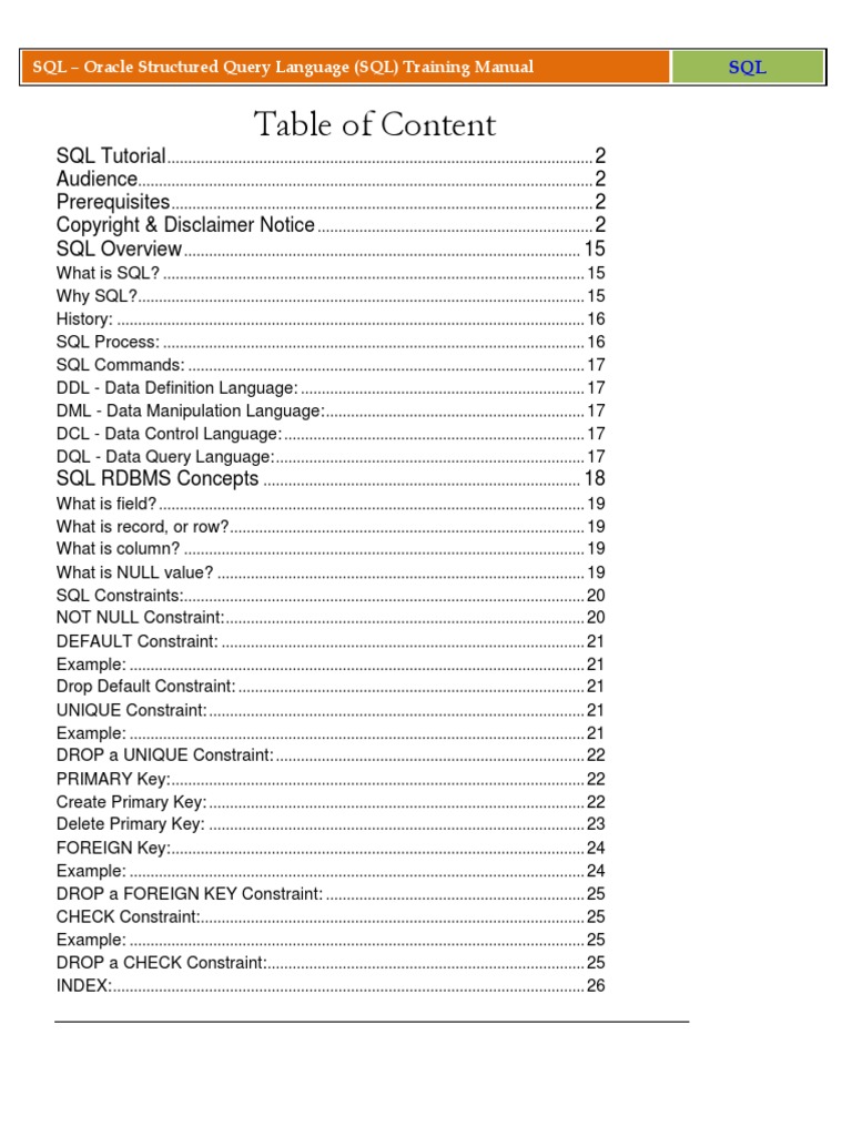 SQL - Oracle Structured Query Language (SQL) Training Manual PDF | PDF | Relational Database | Sql