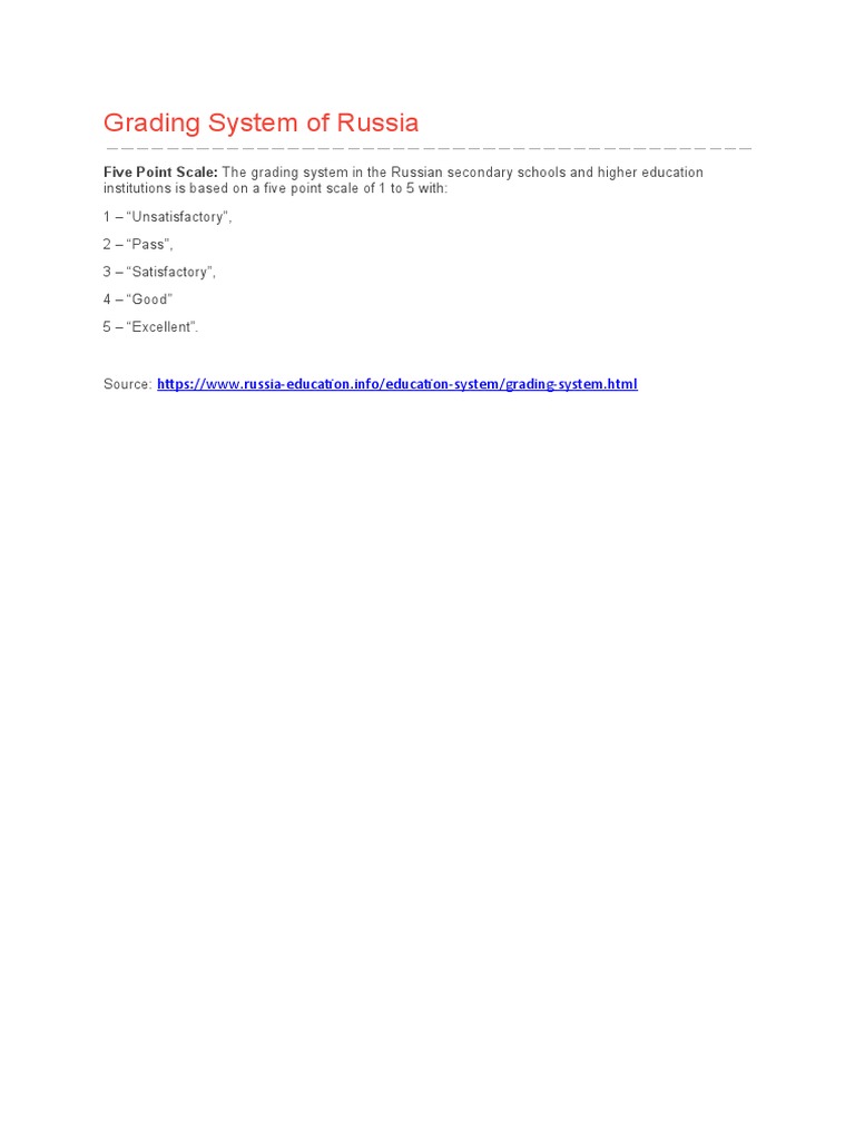 Grading System of Russia 1 | PDF