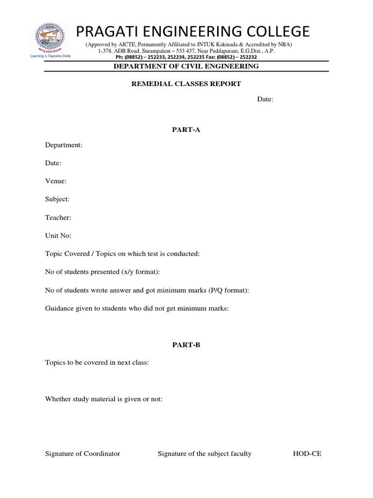 Remedial Classes Attendance Report | PDF