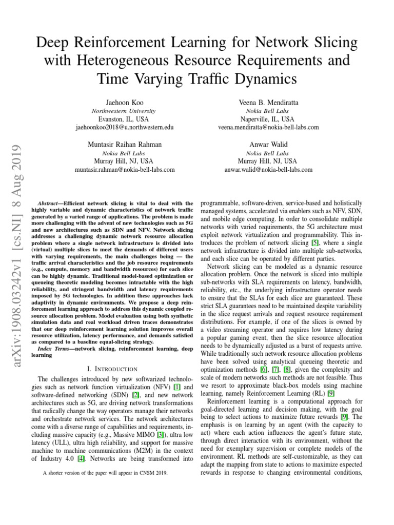 Deep Reinforcement Learning For Network Slicing With Heterogeneous Resource Requirements And