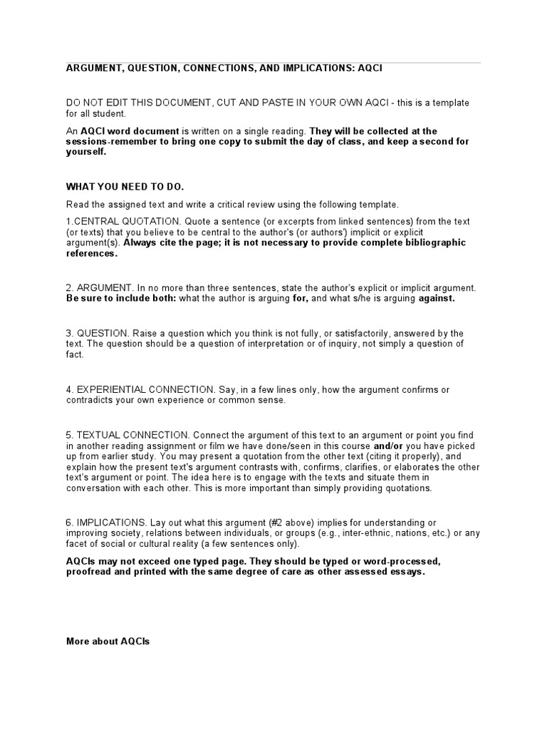 AQCI Model - Reading Form | PDF | Argument | Question