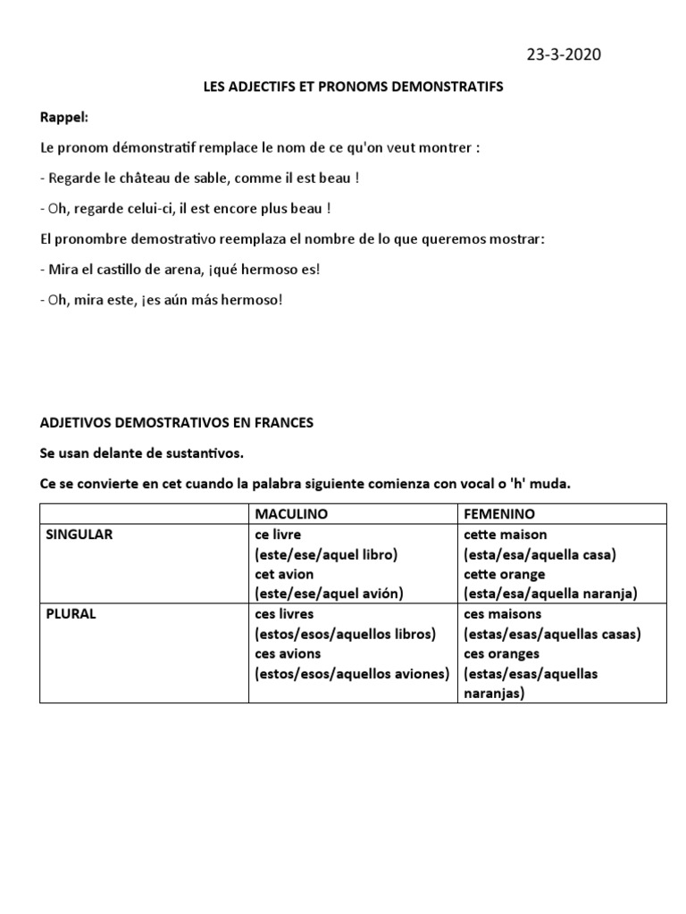 Les Adjectifs Et Pronoms Demonstratifs | PDF | Morfología Lingüística ...